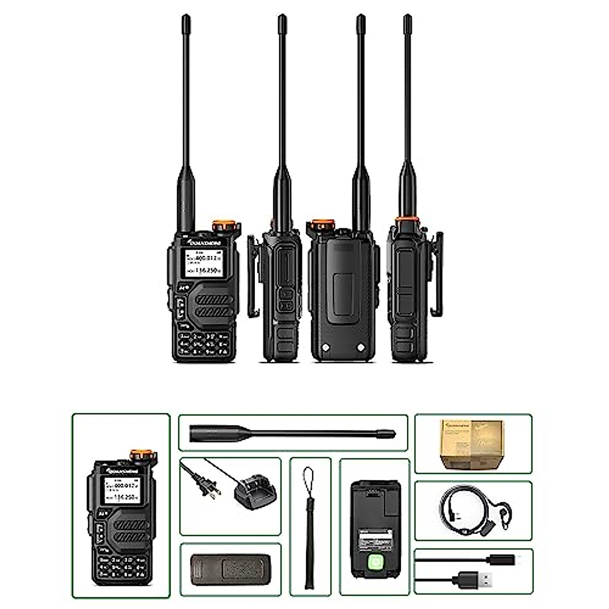 QuanshengUVK5 AM/FM/DTMF walkie Talkie 200 Channel Three Frequency Receiving walkie Talkie NOAA Weather Forecast, with Flash VOX Replication Frequency LCD Display for Hiking Camping Trip (1 Piece)