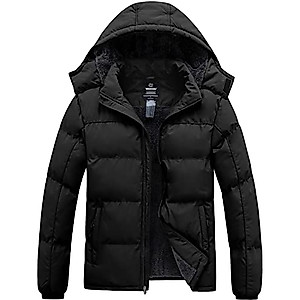 Wantdo Men's Warm Puffer Jacket Thicken Waterproof Winter Coat with Hood (Black, Medium)