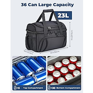 DEERFAMY Super Large Lunch Bag Insulated Cooler Bag Lunch Bag for Women Men, Lightweight Soft Cooler Bag Portable for Work Travel Road-Trip Sport Camping Picnic Black