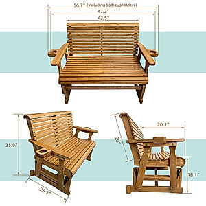Fortune Candy Patio Glider with Cup Holders, High Roll Back and Deep Contoured Seat, 2-Seater, Heavy Duty 800 Lb, 4 Feet (Brown 4 Ft)