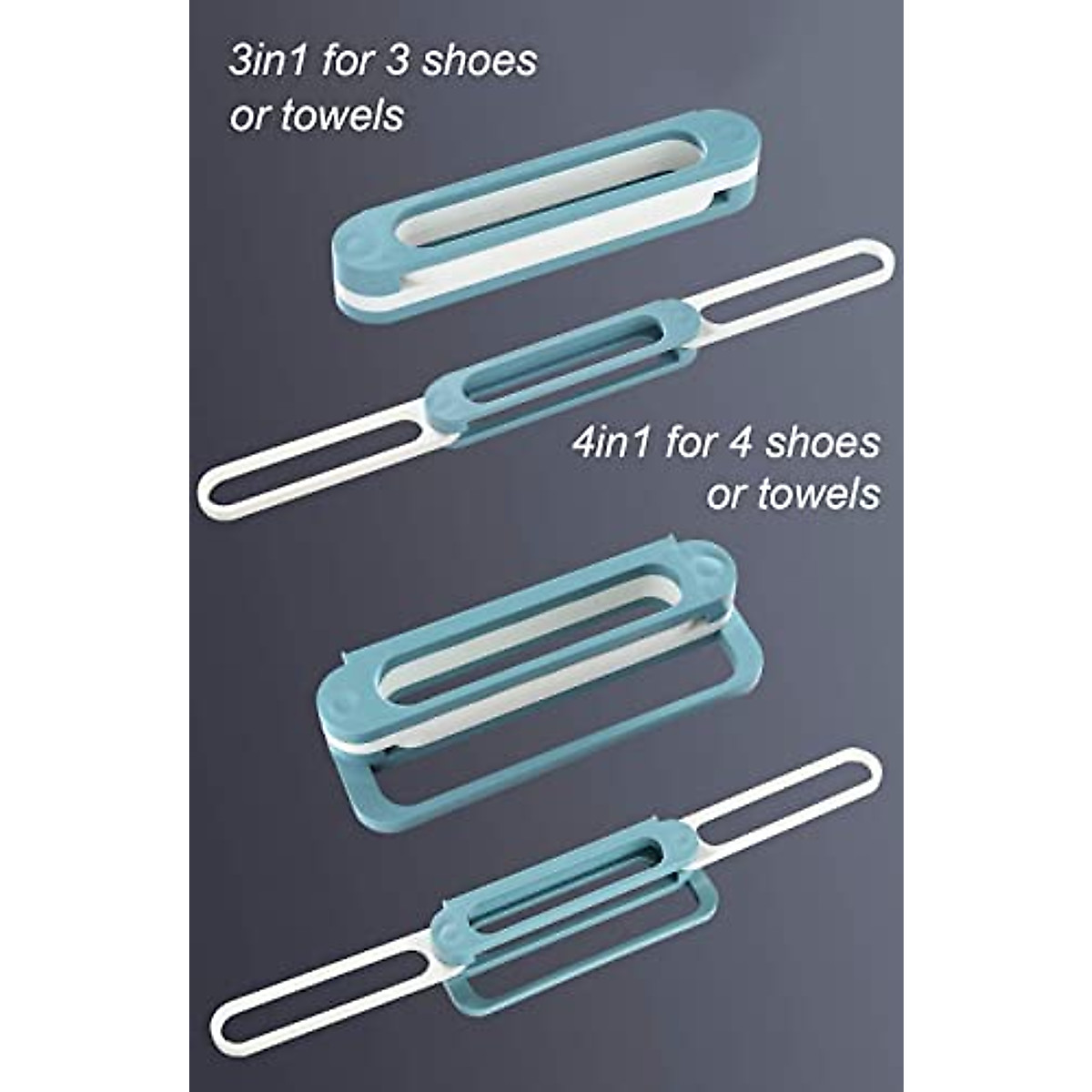 2PCS Bathroom Slippers Rack Wall Mounted Shoe 4in1Organizer Rack Folding Slippers Holder Shoes Hanger Punch-Free Storage Towel Racks (Blue)