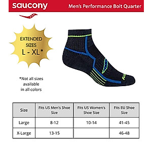 Saucony Men's Multi-Pack Bolt Performance Quarter Socks, Grey (6 Pairs), Shoe Size: 8-12