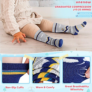 unenow Merino Wool Ski Socks Kids 2 Pairs, Winter Warm Snowboarding Thermal Socks for Boys Girls Toddlers