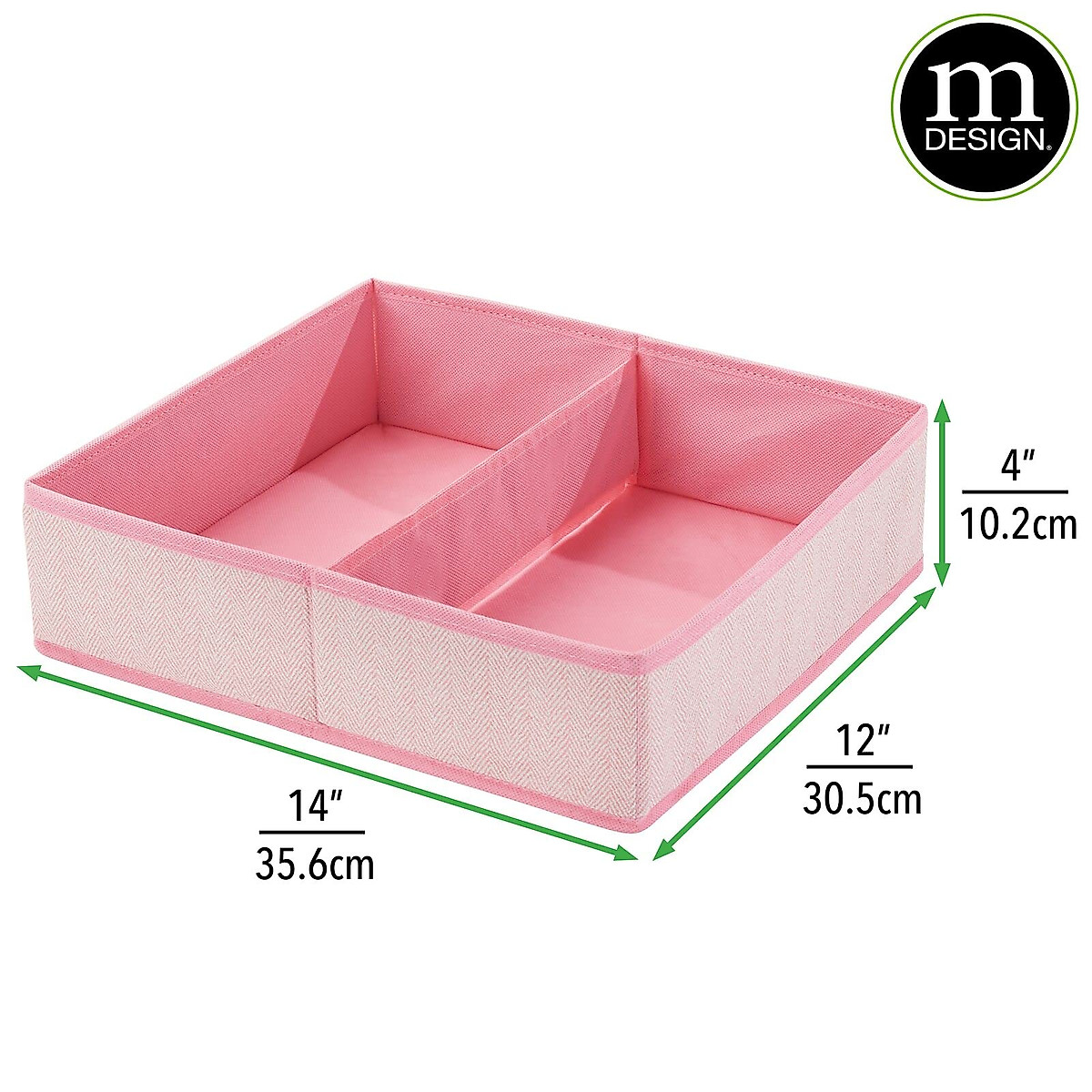 mDesign Fabric Drawer Organizer Bin Dividers for Kids/Baby Nursery Dresser, Closet, Organization - Bins Hold Clothes, Diapers, Cream, Toy, Blankets - Pink Herringbone