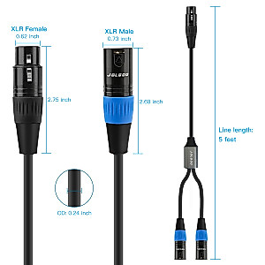 JOLGOO XLR Splitter Cable, XLR Female to Dual XLR Male Y Splitter Microphone Cable, Female to 2 Male XLR Y Cable, 5 Feet