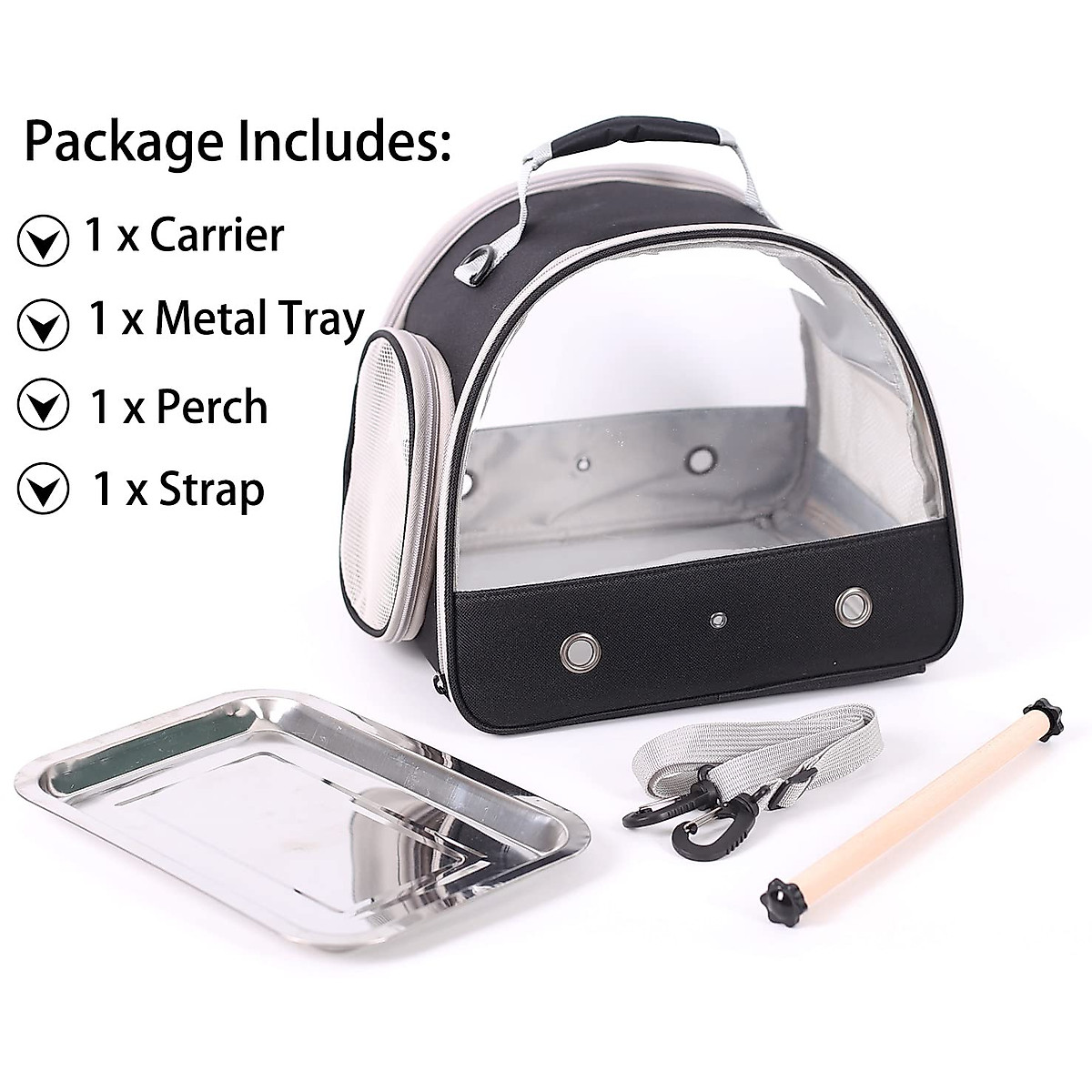 Bird Travel Carrier, Portable Small Bird Parrot Parakeet Carrier with Standing Perch and Stainless Steel Tray, Side Access Window Collapsible