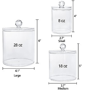 YOUEON 6 Pack Apothecary Jars with Lids, Qtip Holder Dispenser with Lid, 8/18/28 Oz Clear Cotton Ball Holder, Cotton Pad Holder, Bathroom Canister for Cotton Swab, Cotton Pads, Cotton Ball, Makeup