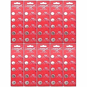 LOOPACELL 386/301 (SR43/W/SW) 1.55V Silver Oxide Watch Battery (50 Batteries)