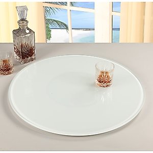 Chintaly Imports Lazy Susan Round Rotating Tray, 24-Inch, Glass/White