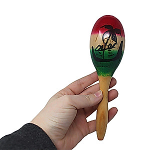 Needzo Maracas Musical Instrument, Small Wooden Tri-Colored with Palm Tree Silhouette, Latin Percussion, for Adults, Set of 2, 7 3/4 Inches