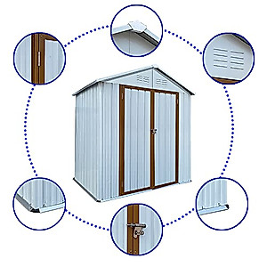 Goohome 4FTx6FT Storage Sheds, Metal Outside Garden Storage Shed Galvanized Steel w/Lockable Door, Roof Design Sheds & Outdoor Storage, Spacious House Garden Tool Storage Shed for Backyard, Bike Shed