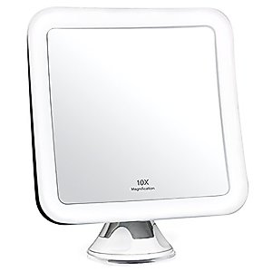 Fancii 10X Magnifying Lighted Makeup Mirror - Daylight LED Vanity Mirror - Compact, Cordless, Locking Suction, 6.5" Wide, 360 Rotation, Portable Illuminated Bathroom Mirror (Square)