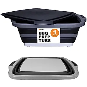 Drip EZ Collapsible BBQ Prep Tub - For Meal Prep, Marinating, Food Storage - Includes Cutting Board & Lid - (1) XL - Black