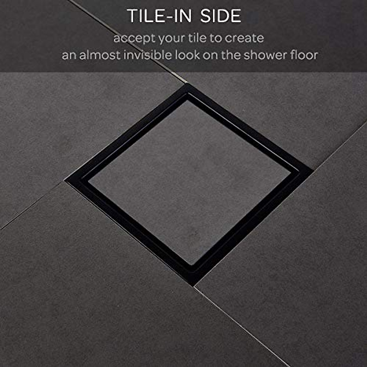 Orhemus 304 Stainless Steel Square Shower Floor Drain with Tile Insert Grate Removable Cover 6 inch Long, Matte Black Plated Finished