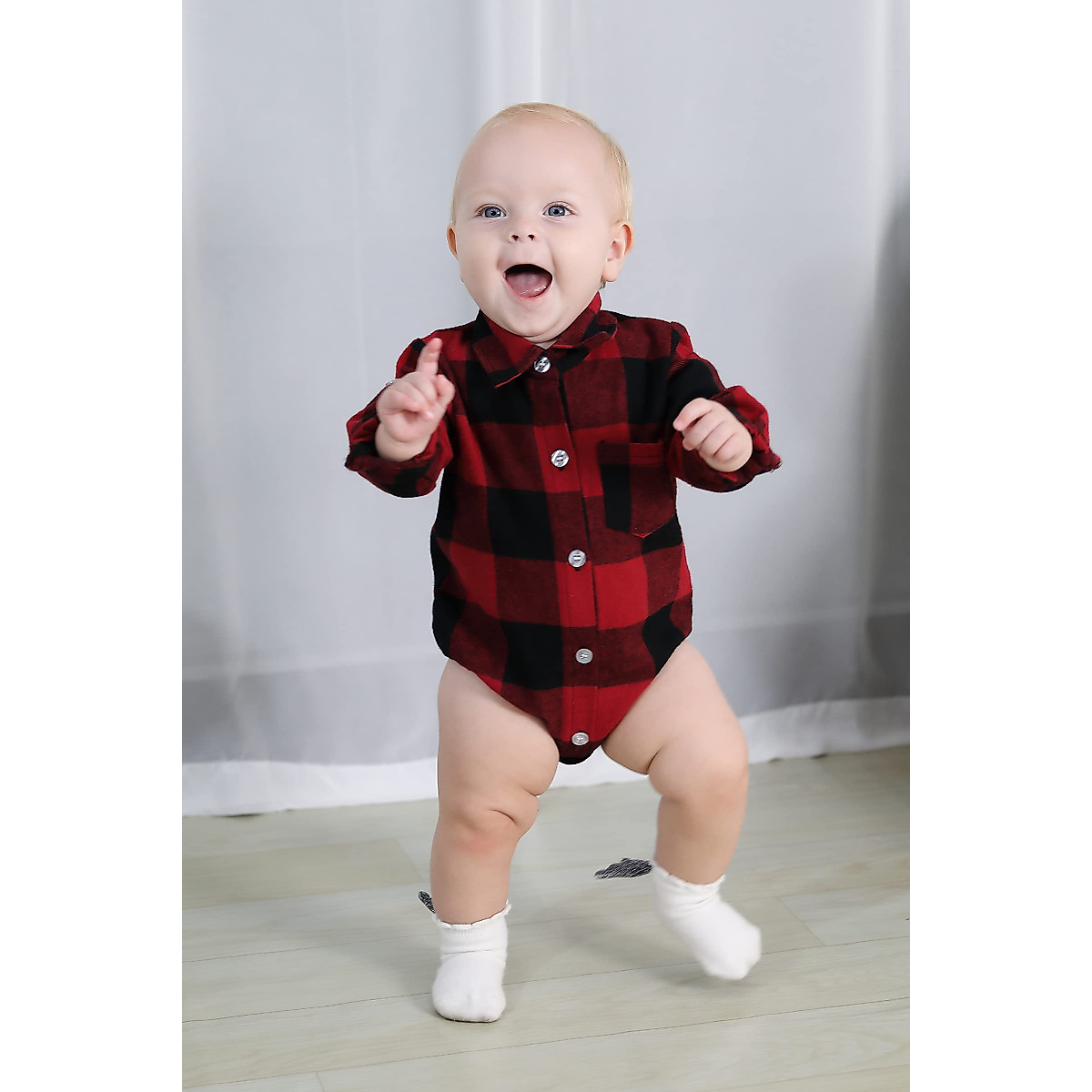 HAPPYMA Newborn Baby Boy Girls Plaid Outfit Flannel Romper Tops Infant Long Sleeve Button Down Plaid Casual Bodysuit Clothes