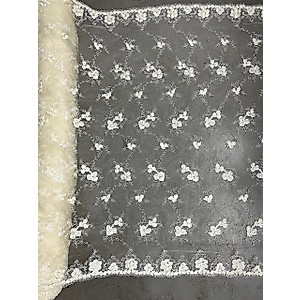 Andrea Ivory 3D Floral Matte Corded Embroidery on Mesh Lace Fabric by The Yard - 10016