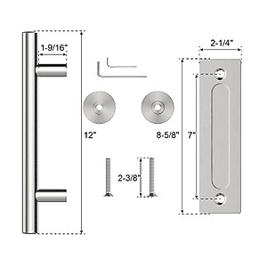WINSOON 8FT Black Straight Design Sliding Roller Barn Single Wood Door Hardware Closet Track Kit Set with Sliding Barn Door Handles Brushed Nickel