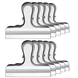 10PCS Wide Metal Chip Clips 3 Inch, Snack Food Bag Sealing Clips, Stainless Steel Paper Clamps Heavy Duty for Kitchen Food Packages and Office
