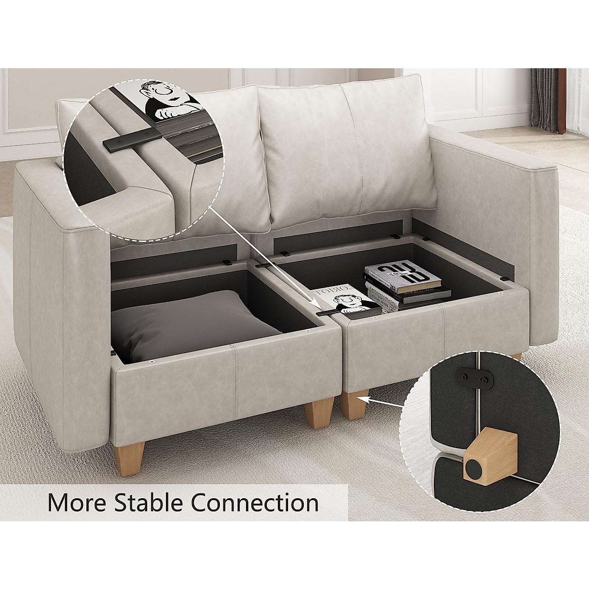 EASE MOOSE Modular Sectional Couch with Storage Seats,4 Seat Faux Leather Convertible Modular Sofa Sectional Sofa Couch with Reversible Chaises for Small Spaces