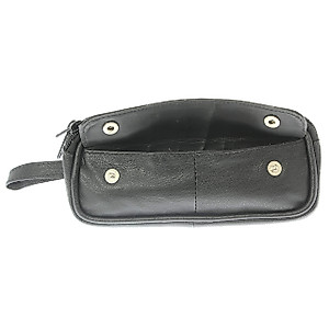 Soft Black Goat Leather Double Spectacle Glasses Case with Belt Loops/Key Ring Loop