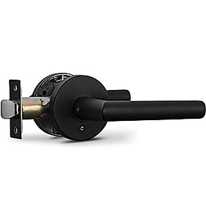 Berlin Modisch Privacy Lever Door Handle Sleek Round Easy to Open Locking Lever Set [for Bedroom or Bathroom] Reversible for Right & Left Sided Doors Heavy Duty - Iron Black Finish
