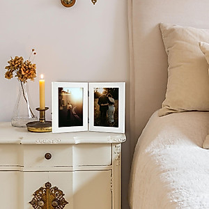 Golden State Art, 5x7 Double Picture Frame Vertical Hinged Photo Frame 2 Opening Folding Family Frames Collage, with Real Glass (5x7, White, 1-Pack)