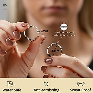 MAX + STONE Solid 14k Gold Hoop Earrings with Click Tops for Women | 1 Inch White Gold