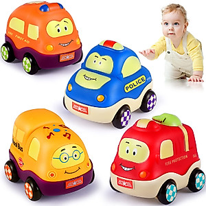 Baby Toy Cars for 1 2 3 Year Old Boys Girls Pull Back Car Cartoon Truck Toys for Toddler 1-3 School Bus Police Car Fire Engine Baby Toy 12-18 Months Xmas Gifts for 1 2 3 Year Old Boy Girl Outdoor Toys