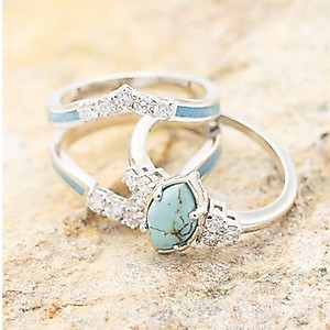 Vintage Turquoise Crystal Rings Set - 3pcs Wedding Ring Set for Women, Gold Tone/Silver Tone, Bohemian Style-gold8