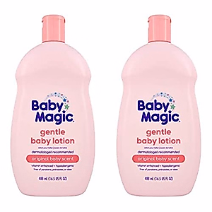 Baby Magic Gentle Baby Lotion, Vitamins & Aloe, Free of Parabens, Phthalates, Sulfates and Dyes, Camellia Oil & Marshmallow Root Original Scent, 16.5 Fl Oz (Pack of 2)