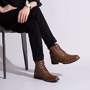 Vostey Men's Boots Casual Dress Boots for Men Brown Boots Mens Motorcycle Combat Ankle Boot (BMY678A dark brown 10)