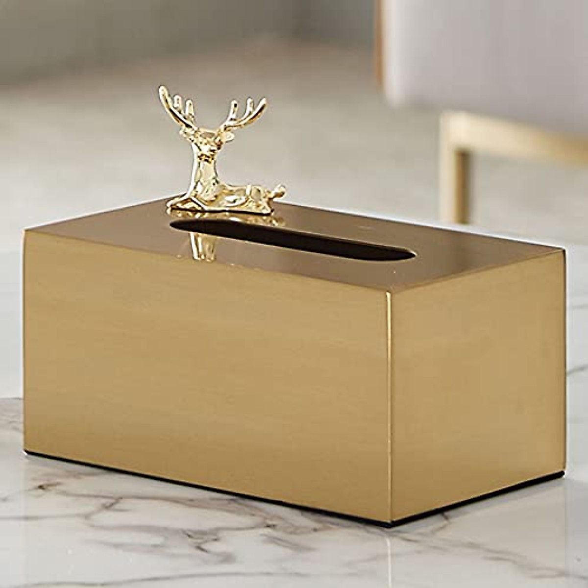 Tissue Box Cover Rectangular，Modern Metal Tissue Box Cover， Rectangular Holder for Storage On Bathroom Vanity, Countertop, Bedroom Dresser, Night Stand, Desk, Table (Color : Golden Deer)