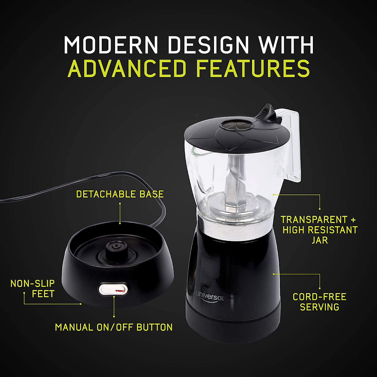 universal Electric Espresso/Moka Maker 6 cups, Moka Pot Electric, Espresso Machine, Prepare Italian Style Coffee Latte, Macchiato & Mocaccino, Cord-free Serving