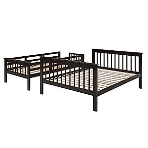 Woanke Twin Over Full Stairway Bunk Bed, Solid Wood Bed Frame with with Twin Size Trundle, Stairway, Storage and Guard Rail for Bedroom, Dorm, No Need Spring Box, Espresso