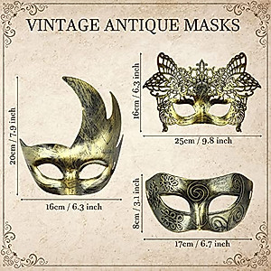 Yunsailing 30 Pieces Masquerade Mask Vintage Antique Masks with Straps for Women Men Halloween Carnival Wedding Party Favors (Gold)