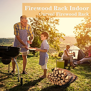 Curved Firewood Rack Holder: Heavy Duty Firewood Holder Indoor Outdoor for Firewood Storage - Fireplace Wood Rack Log Holder Black 22-Inch