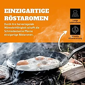 Petromax Wrought Iron Skillet, Long Handle Pan Conducts Heat Evenly, Indoor/Outdoor Camping Cookware for Campfire or Home Kitchen Use, Stove to Table Serveware, 20.8"