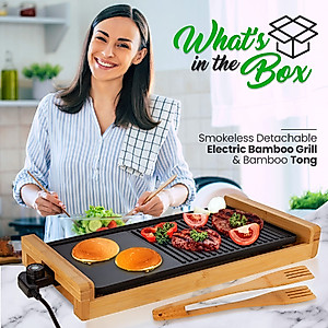 NutriChef Non-stick Plate, Removable Grill & Griddle Plate, Smokeless Electric Bamboo Grill, BBQ Grill with Temperature Control, Durable Quality, Ideal for Indoor BBQ