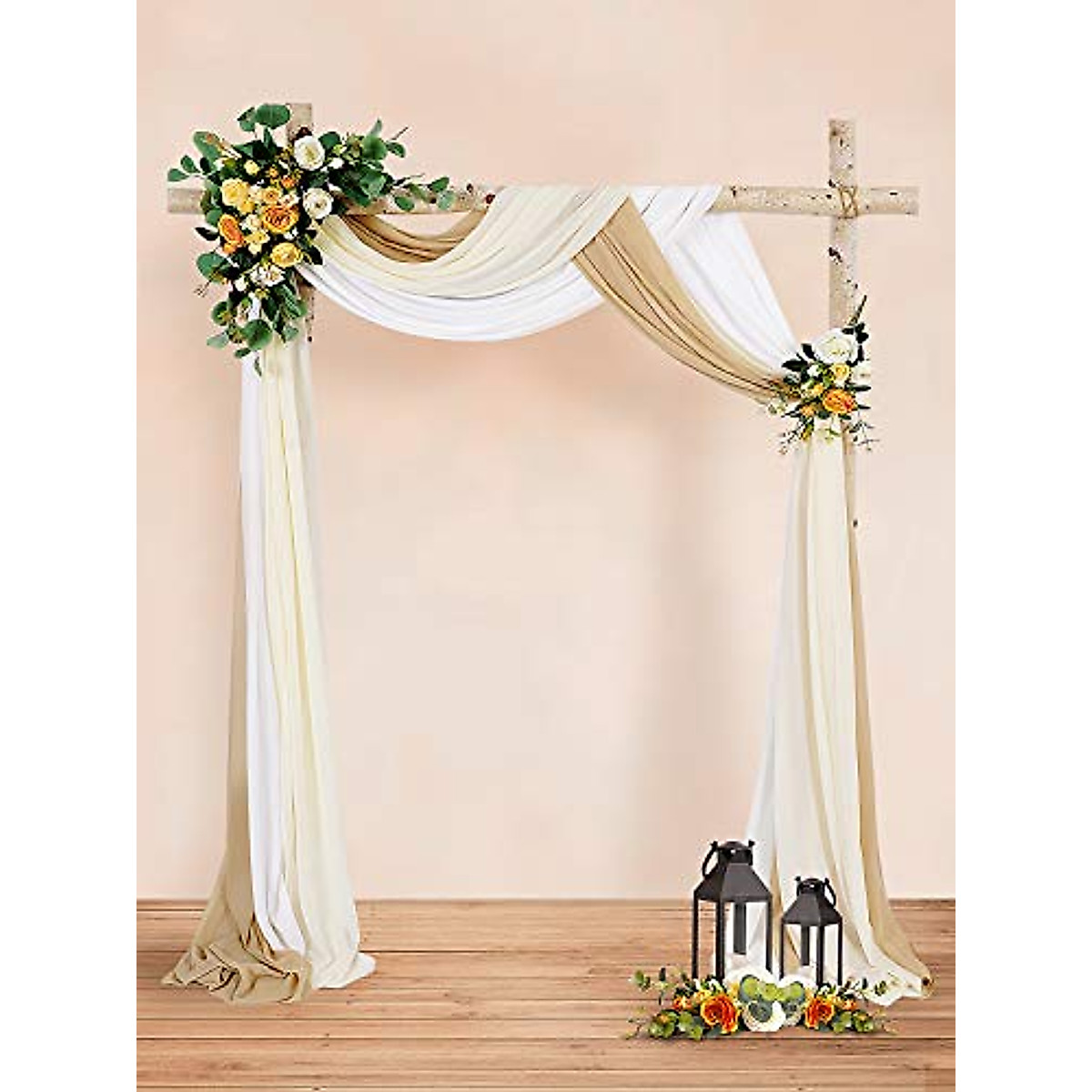 MoKoHouse Wedding Arch Outdoor Indoor White Sheer Backdrop Curtain 3 Panels Chiffon Fabric Drapery 6 Yards Nude and Cream Party Background Drapes Wedding Decoration