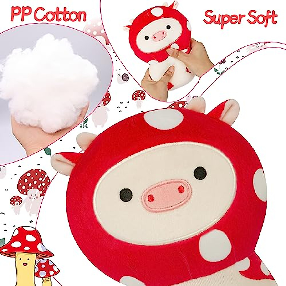 Bekrgwiy Mushroom Plush, 8in Mushroom Cow Stuffed Animals, Cute Mushroom Plush Toys, Kawaii Mushroom Cow Pillow Plushies,Mushroom Plush Doll for Kids