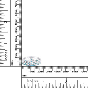 AFFY Round Cut Simulated Aquamarine Princess Crown Ring in 14k White Gold Over Sterling Silver