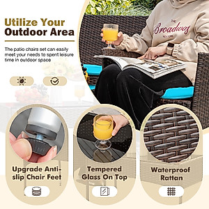 Homall 4 Pieces Patio Rattan Chair Wicker, Outdoor Indoor Use Backyard Porch Garden Poolside Balcony Furniture Sets (Blue)