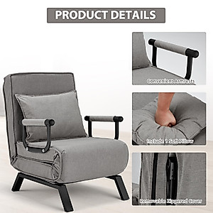 Haddockway Single Person Sofa Bed Sleeper Chair Convertible Chaise Lounge Couch,Folding Sofa Arm Chair with Pillow&5 Adjustable Backrest,Upholstered Lazy Bed Leisure Recliner for Home Office