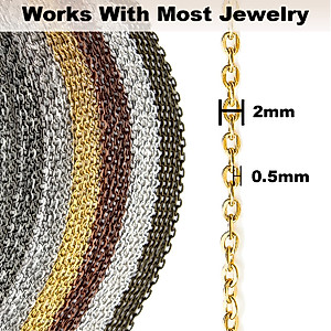 Jishi Chains Jewelry Making Supplies, 60ft Cable Link Chains for Making Jewelry Necklace Earring Bracelet Findings DIY Craft Kit for Adults, 6-Color 2mm Gold Silver Copper Plated Metal Link Rolls Bulk