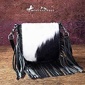 Cowhide Purse Fringe Western Purses for Women Small Crossbody Bags Wallet Leather Shoulder Cross Body Bag Messenger Bag for Women Crossbody Purse Black RLC-L161BK