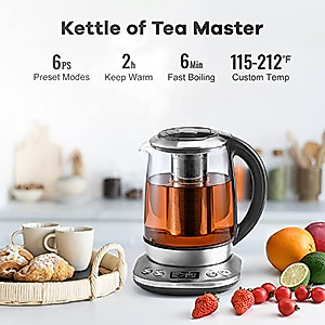 Mecity Electric Tea Kettle With Tea Infuser and Temperature Control Glass Tea Maker LCD Display Preset Brewing Programs For Tea Water Boiler 1.7L