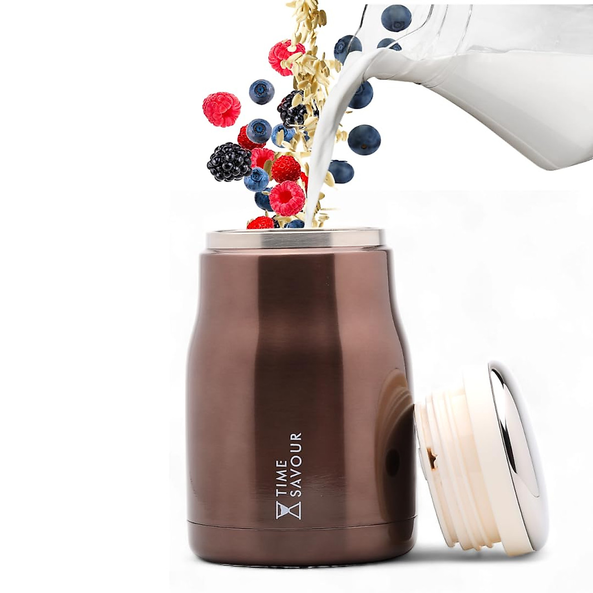 Time Savour 16oz Overnight Oats Containers with Lids for Overnight Oats, Smoothie, Yogurt, Pasta & Soup, Thermos Food Jar for Kids & Adults (Brown)