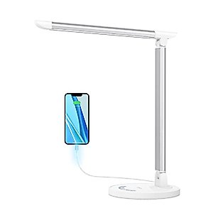 soysout LED Desk Lamp, Eye-Caring Table Lamp with USB Charging Port, 35 Lighting Modes, Touch/Memory Function, Dimmable Reading Lamp Task Lamp Desk Lamps for Home Office(White)