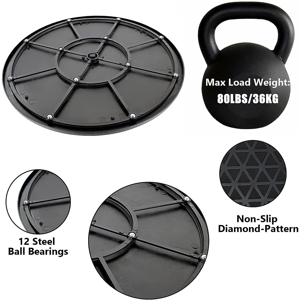RHBLME 3 Pack Black Lazy Susan, 10 Inch Lazy Susan Non Slip Lazy Susan Turntable for Cabinet, Heavy Duty Lazy Susan for Monitor, Laptop, TV, Potted Plants, Display, etc