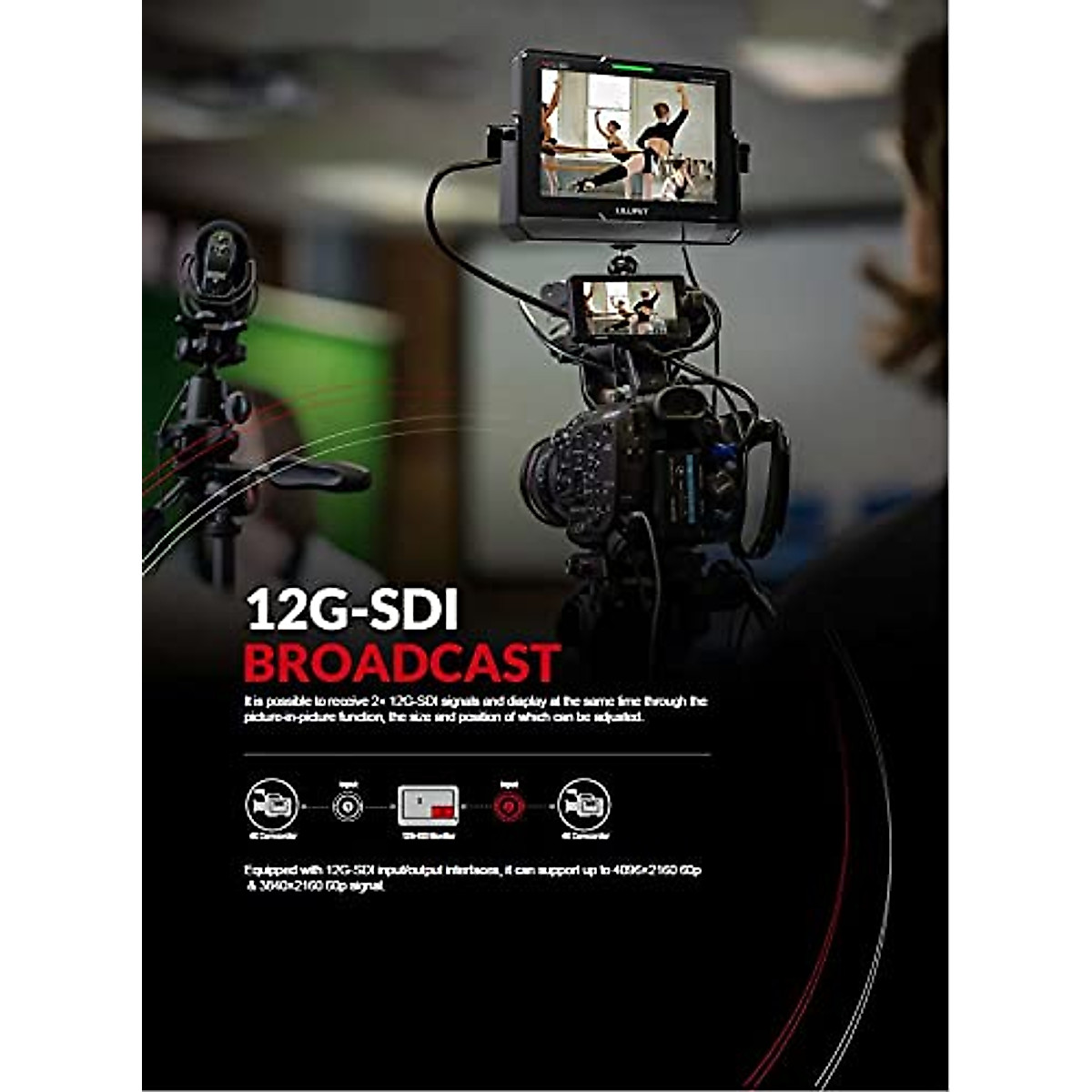 LILLIPUT 7" Q7-12G 7inch 2000nits 12G-SDI Ultra Brightness On-Camera Monitor-12G-SDI x 2 HDMI 2.0 x 1 Tally Output 12G-SDI x 2 HDMI 2.0 x 1 HDR 3D-LUT Waveform Level Meter Vector Scope